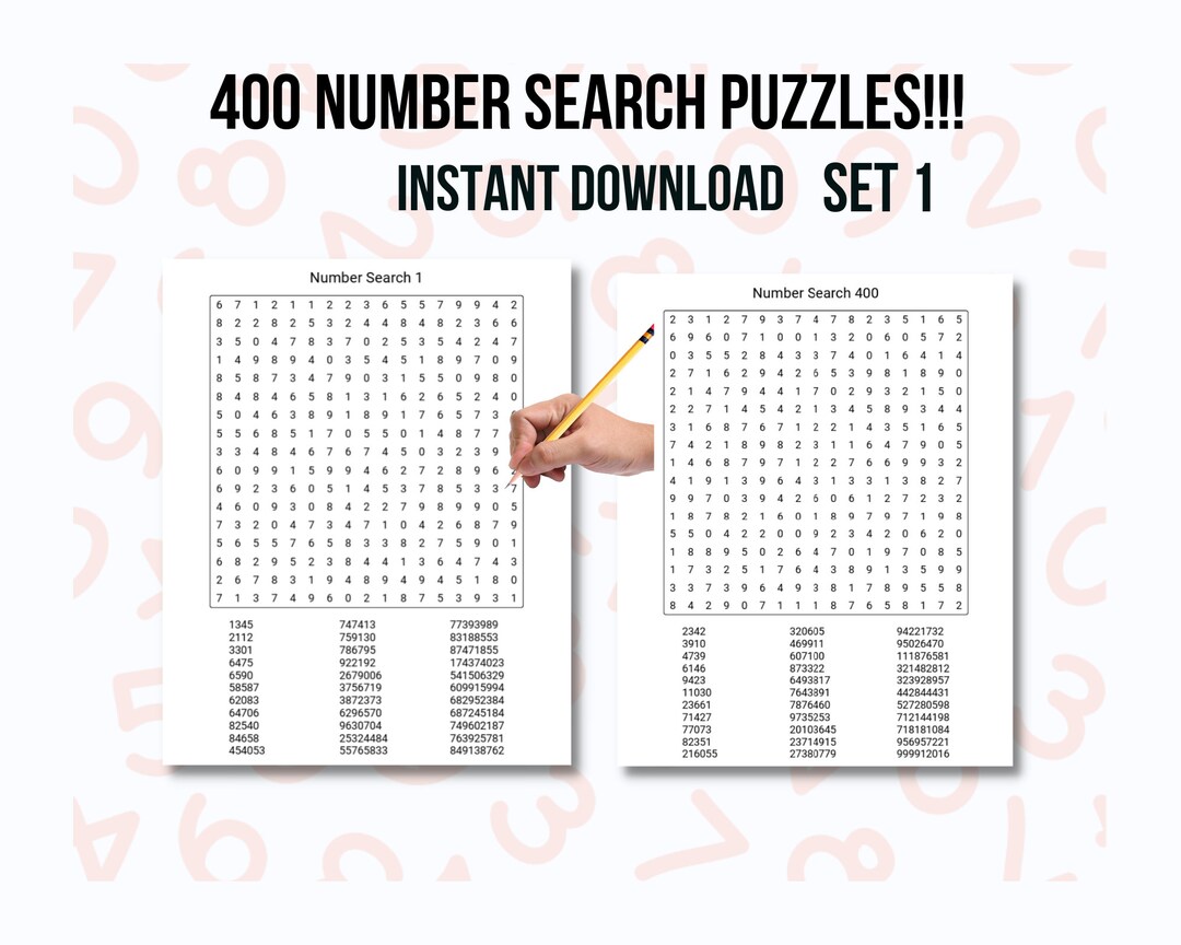 400 Printable Number Search Puzzle Pages for Adults, Large Print Easy ...