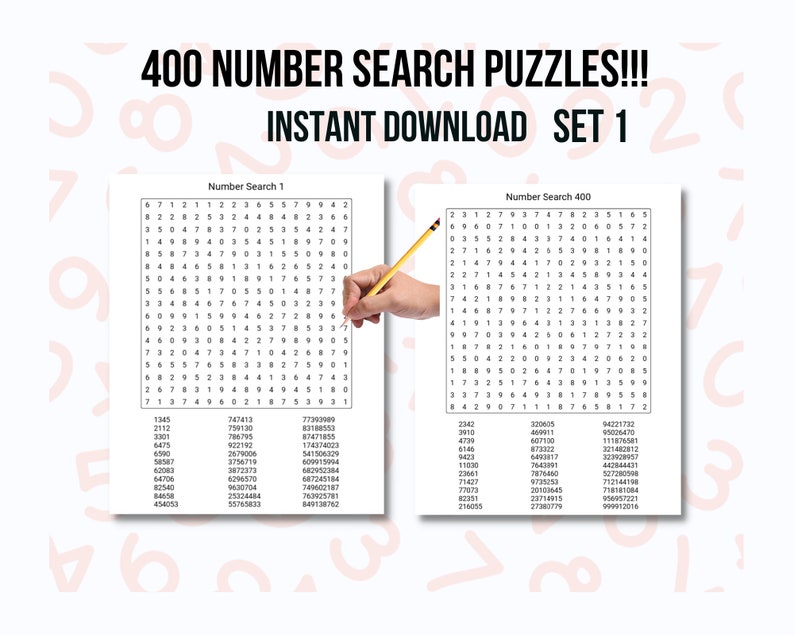 400 Printable Number Search Puzzle Pages for Adults, Large Print Easy ...