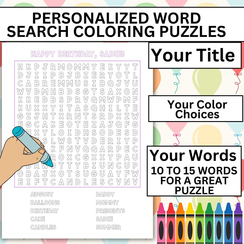 Personalized Coloring Word Search Puzzle: Custom Party Game (digital ...