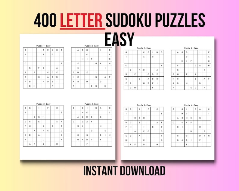 Letter Sudoku Puzzles, 400 Easy Letter Sudoku Puzzles, Sudoku Puzzles ...