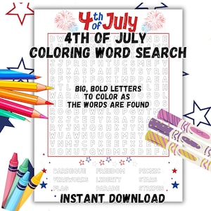 4th of July Word Search Coloring Page for Kids | Printable Patriotic ...