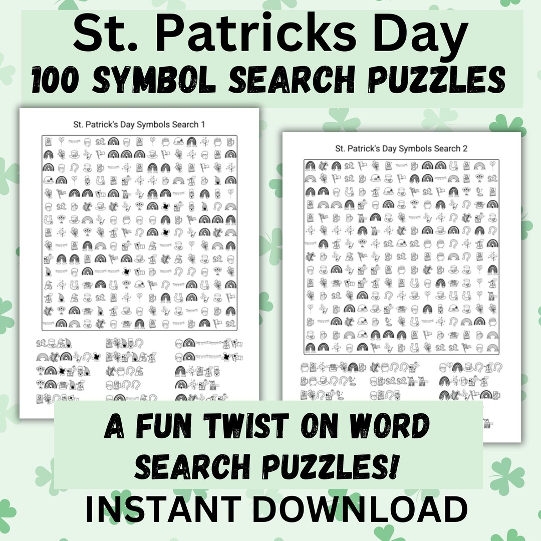 St. Patrick's Day Symbol Search Puzzles: 100 Printable Puzzles (digital ...