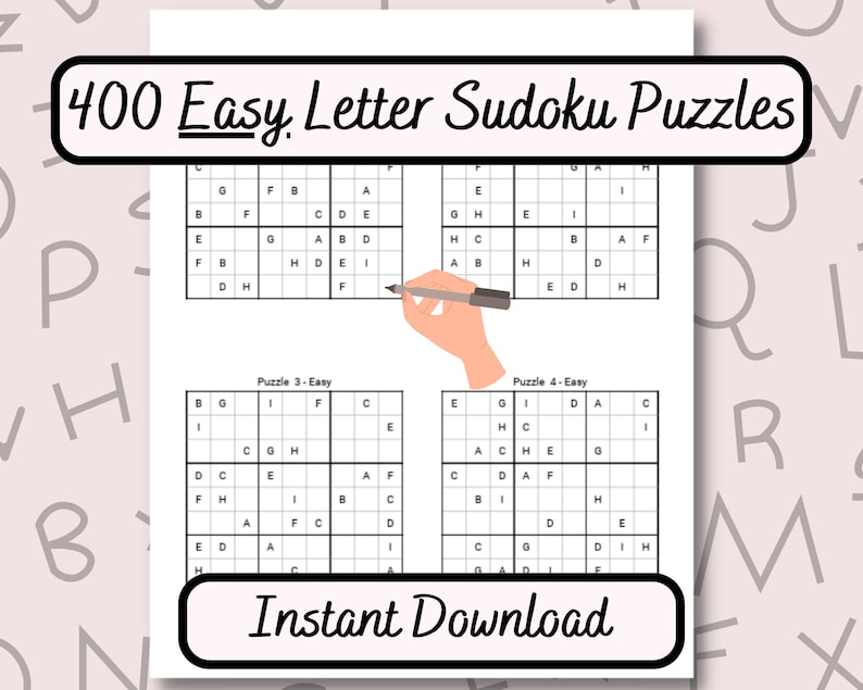 400 Easy Letter Sudoku Puzzles: Printable Puzzle Book (digital Download ...