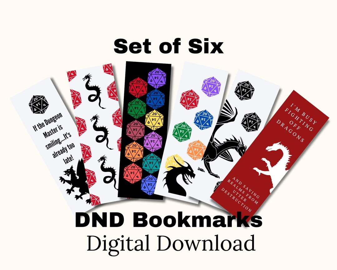DND Themed Bookmarks, Set of Six Dungeons and Dragons Themed Bookmarks ...