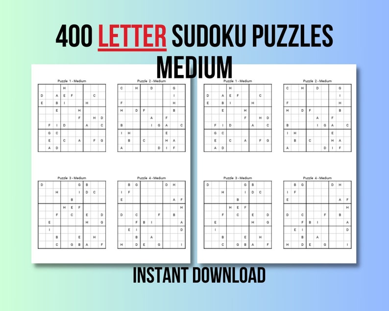 400 Medium Letter Sudoku Puzzles (digital Download) - Etsy