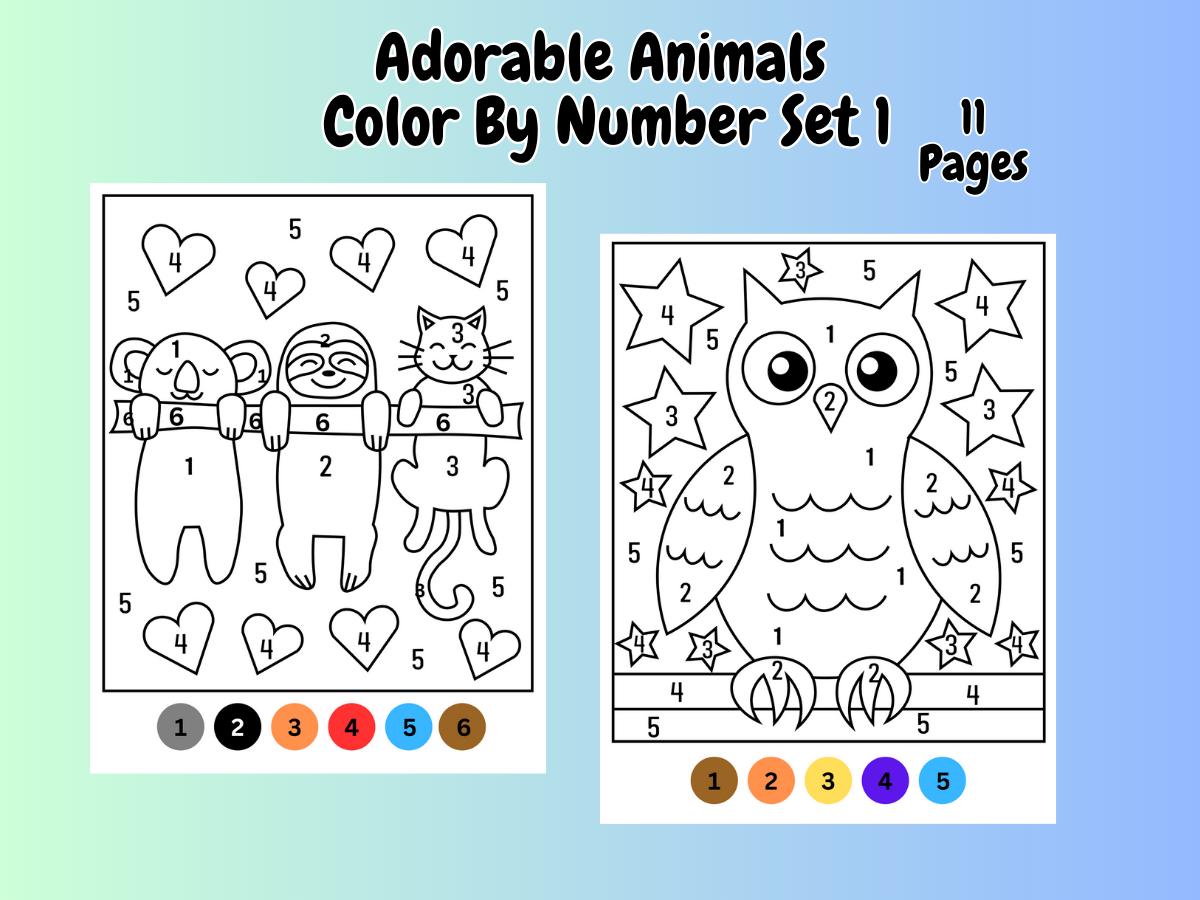 Color by Number, Adorable Animals Color by Number Set 1, Color by ...