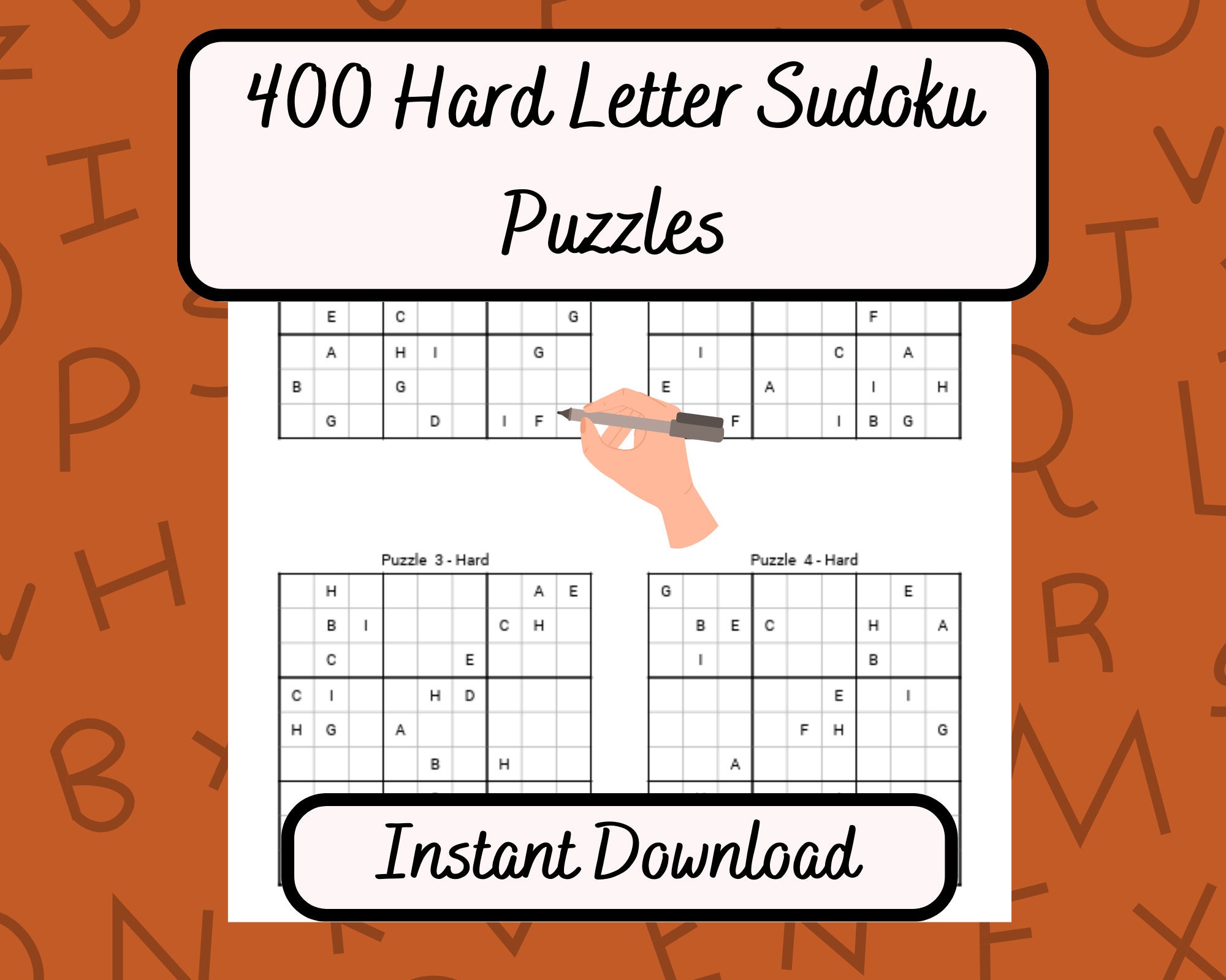 400 Hard Letter Sudoku Puzzles, Worduku Puzzles, Instand Download ...