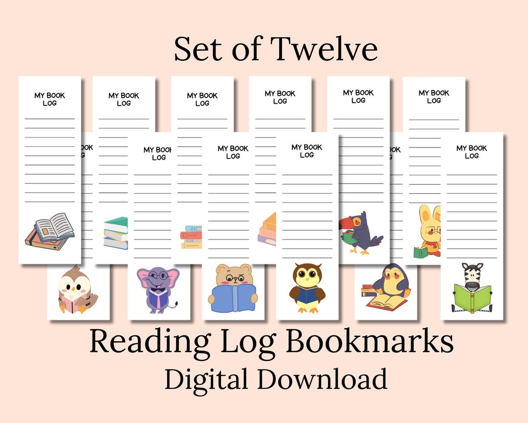 Reading Log Bookmarks, Twelve Reading Log Tracker Bookmarks, Kid's ...