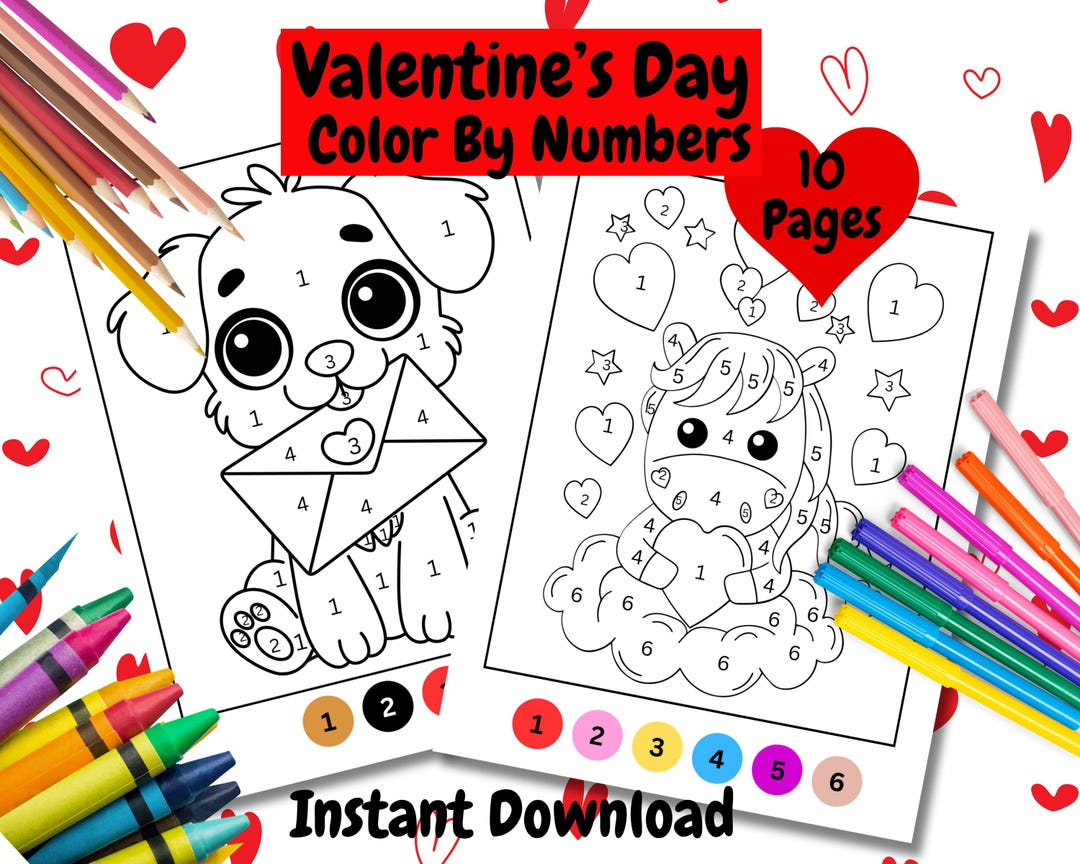Valentine's Day Color by Number, Valentine Color by Number, Valentine's ...