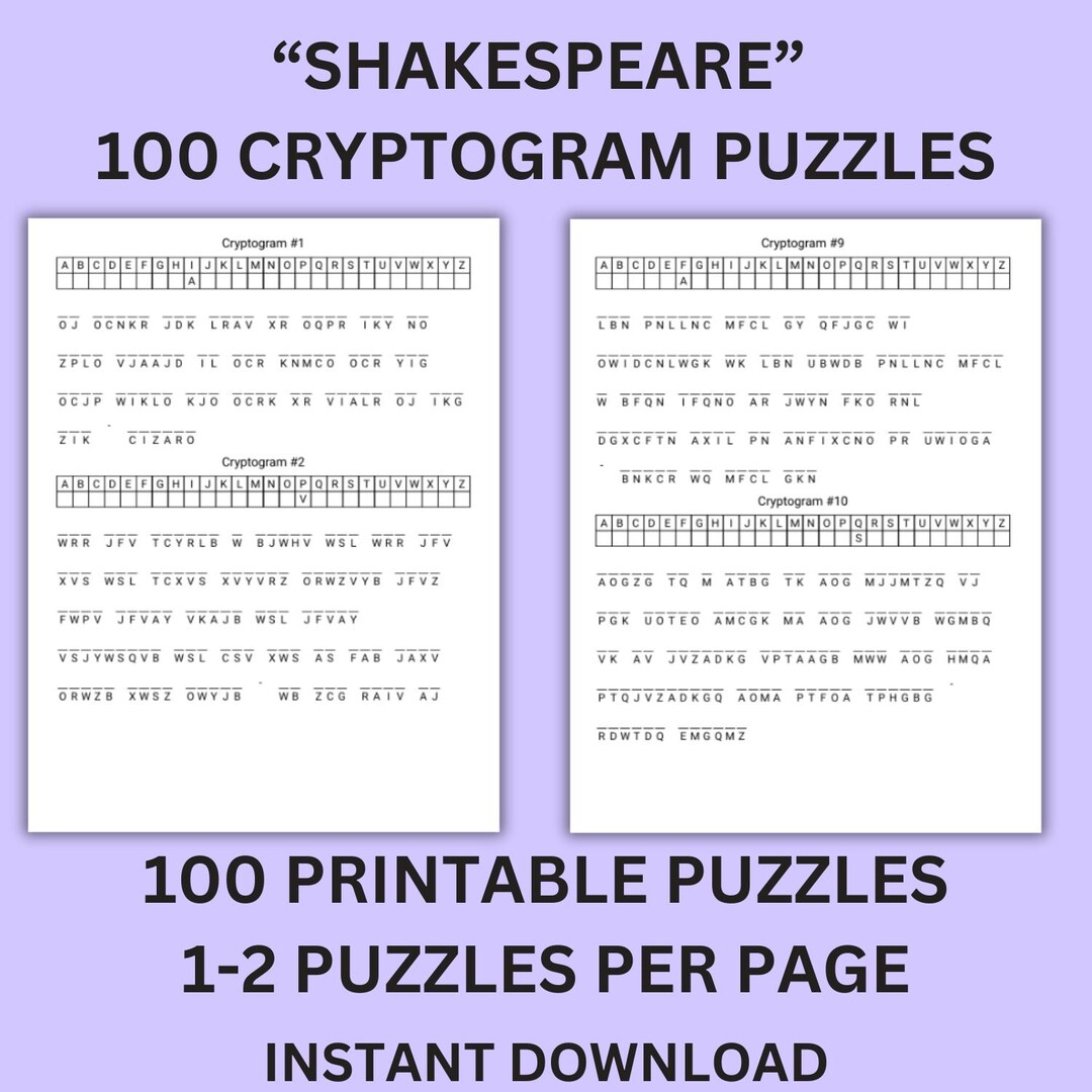 100 Shakespeare Quotes Cryptograms: Printable Puzzles (PDF Download) - Etsy