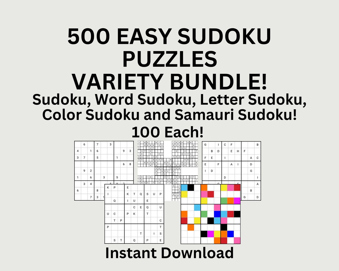 500 Easy Sudoku Variety Puzzles Bundle, Sudoku, Word Sudoku, Letter ...