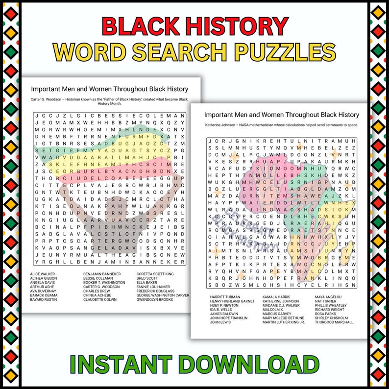 Black History Word Search Puzzles, African American Word Search Puzzles ...