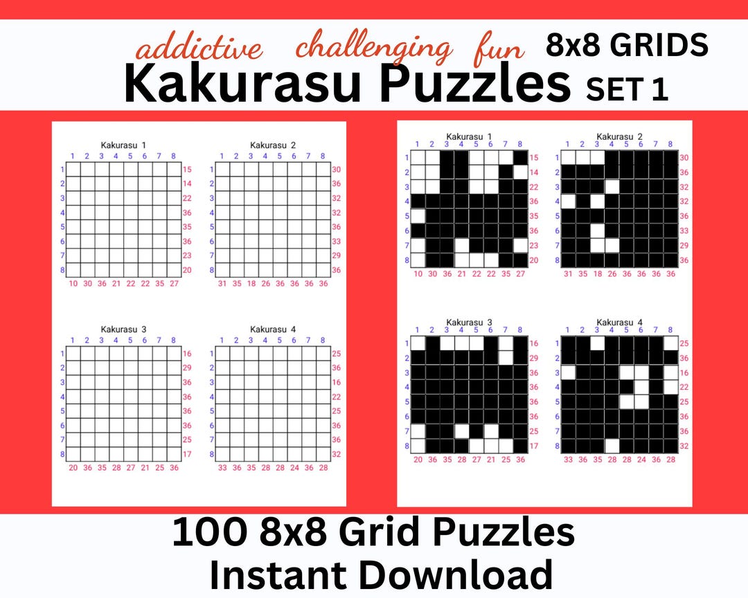 Kakurasu Puzzles: 100 Math Logic Puzzles, 8x8 Grid, Set 1 (instant ...