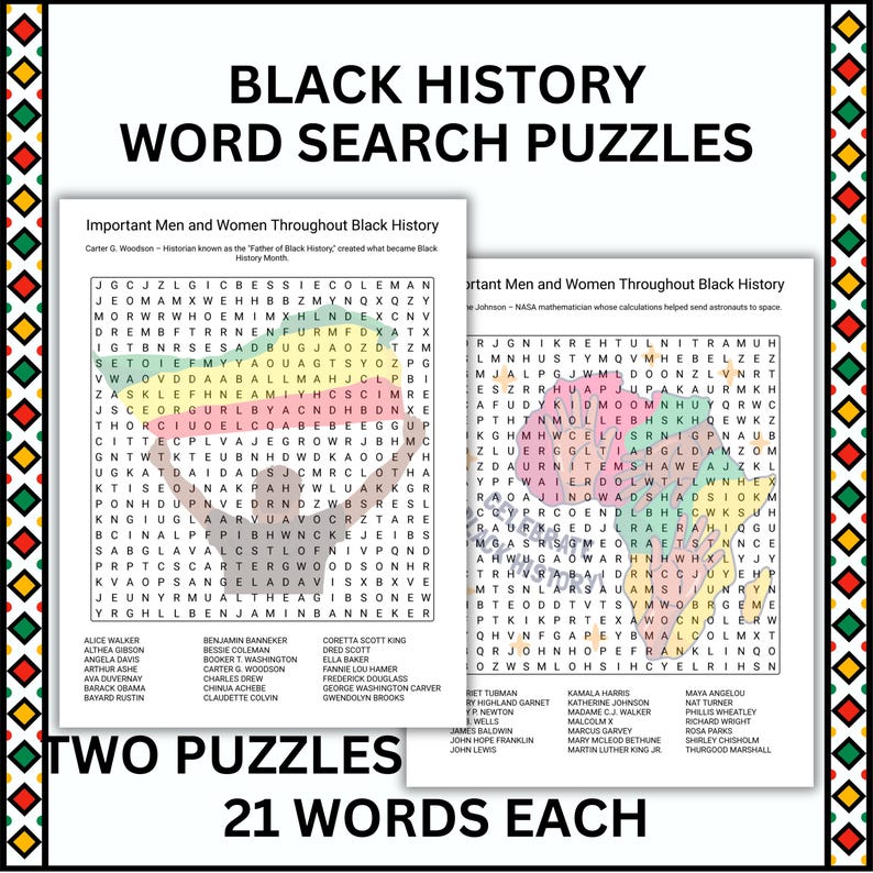 Black History Word Search Puzzles: Educational Activity (digital ...