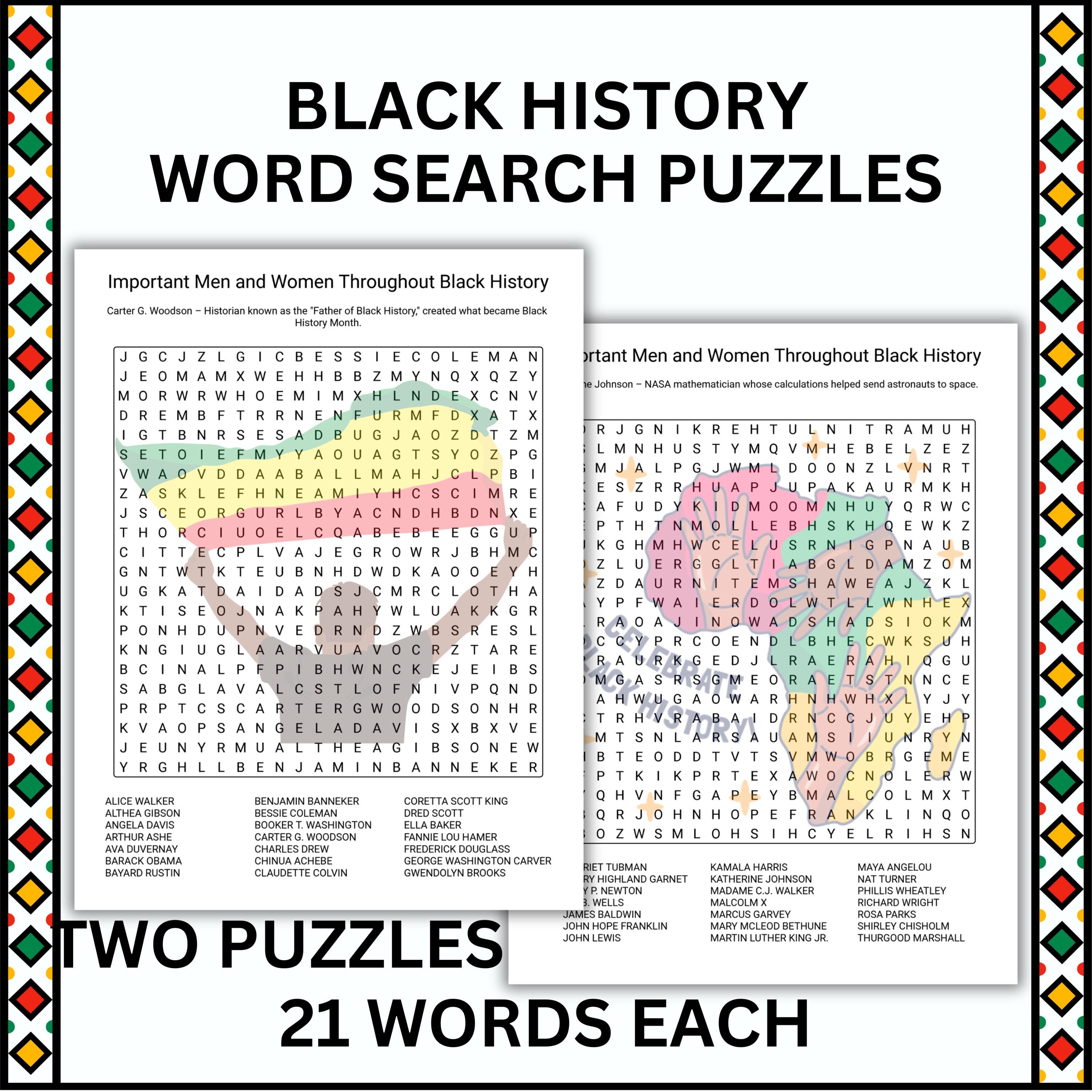 Black History Word Search Puzzles: Educational Activity (digital ...
