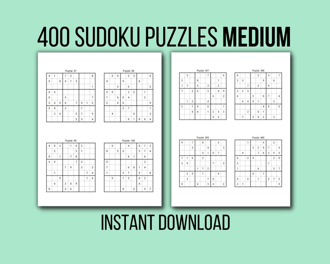 400 Medium Sudoku Puzzles: Printable Activity Book (digital Download ...