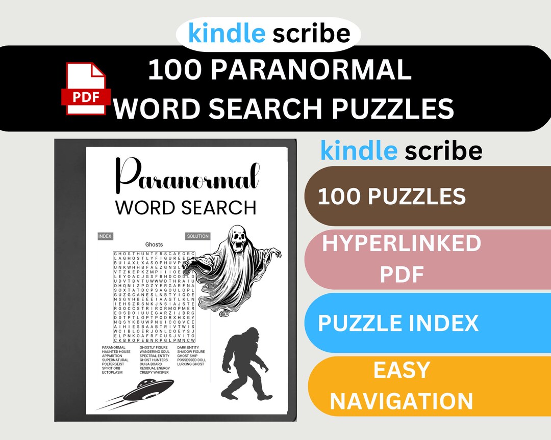 Kindle Scribe Paranormal Word Search: 100 Puzzles, Clickable Template ...