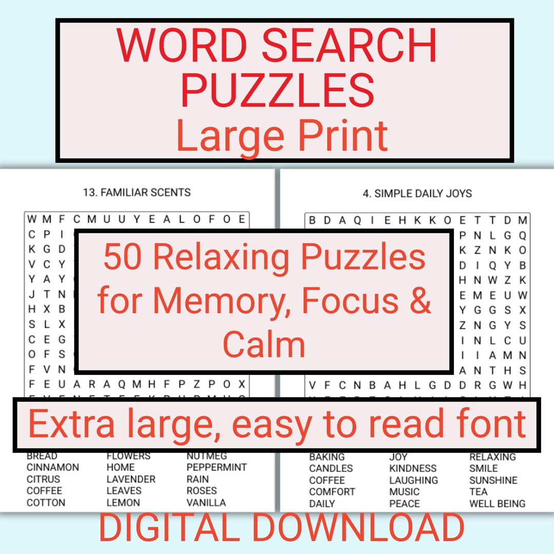 Large Print Word Search Puzzles for Seniors • 50 Easy Relaxing Puzzles ...