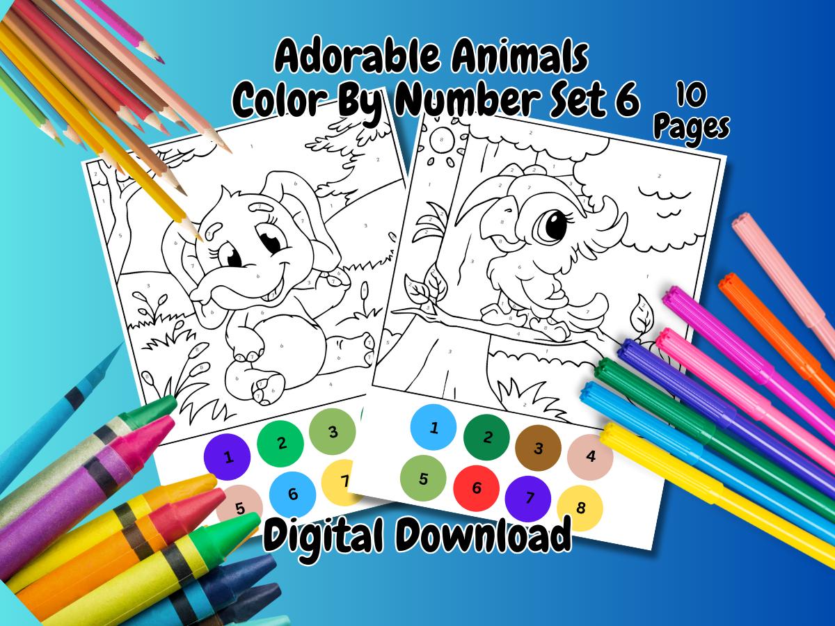 Color by Number, Adorable Animals Color by Number Set 6, Color by ...