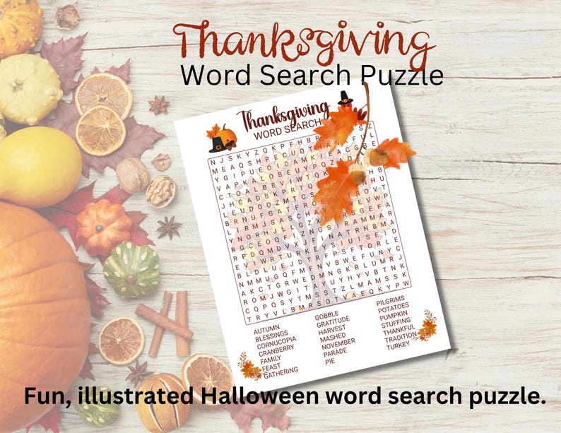 Thanksgiving Word Search Puzzle: Printable Activity (digital Download ...