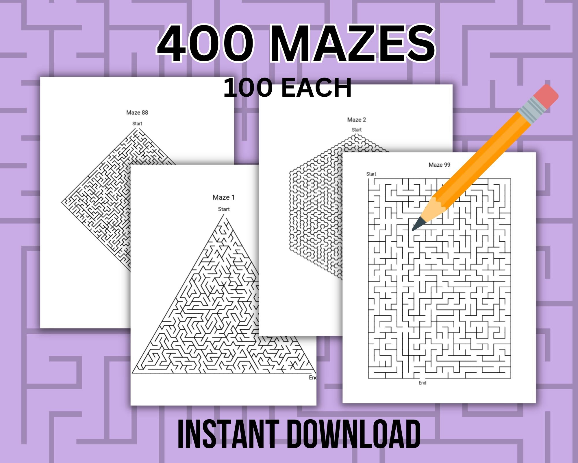 400 Printable Mazes for Older Kids, Teens, and Adults, Triangle Mazes ...