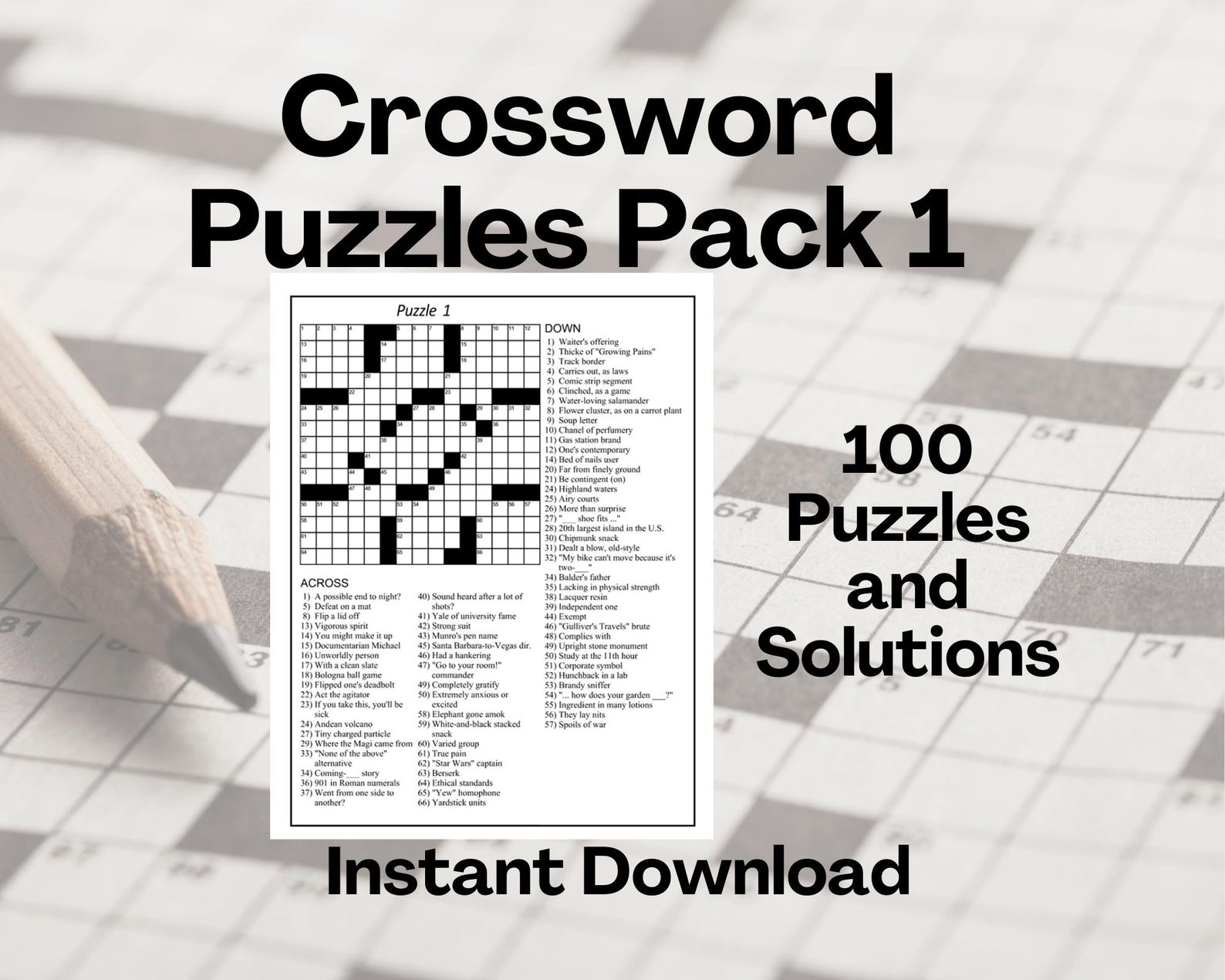 100 Printable Crossword Puzzles for Adults | Large Print Word Games ...