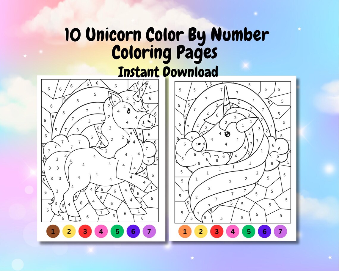 Unicorn Color by Number: 10 Printable Coloring Pages (digital Download ...