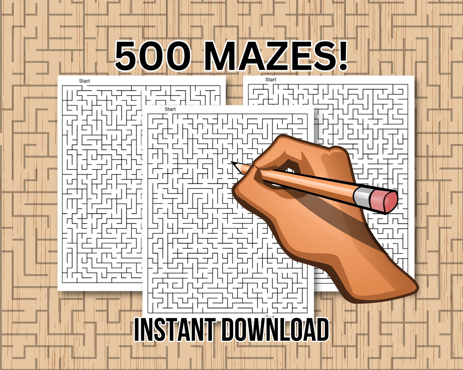 500 Printable Maze Puzzles for Adults, Challenging Rectangle Mazes ...