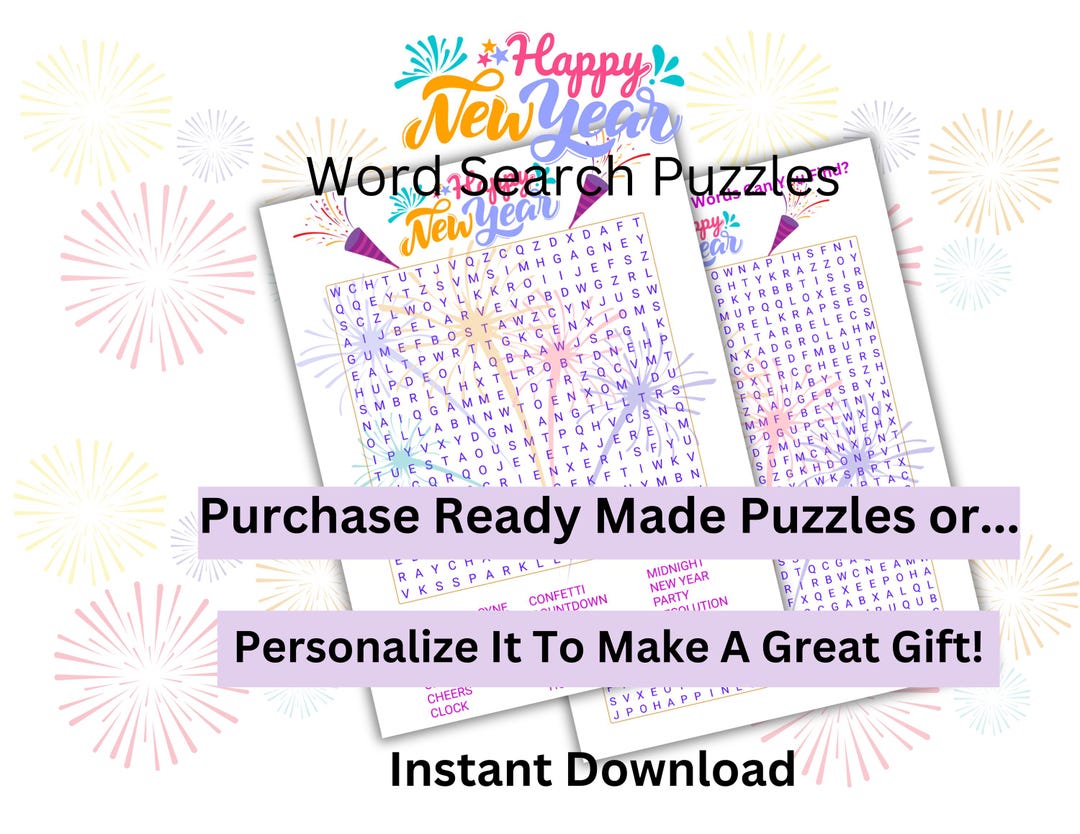 New Year Word Search Puzzles, New Year's Eve Printable Word Search ...