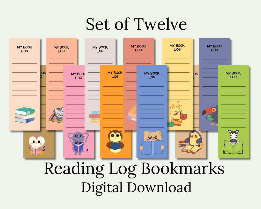 Reading Log Bookmarks, Twelve Reading Log Tracker Bookmarks, Kid's ...