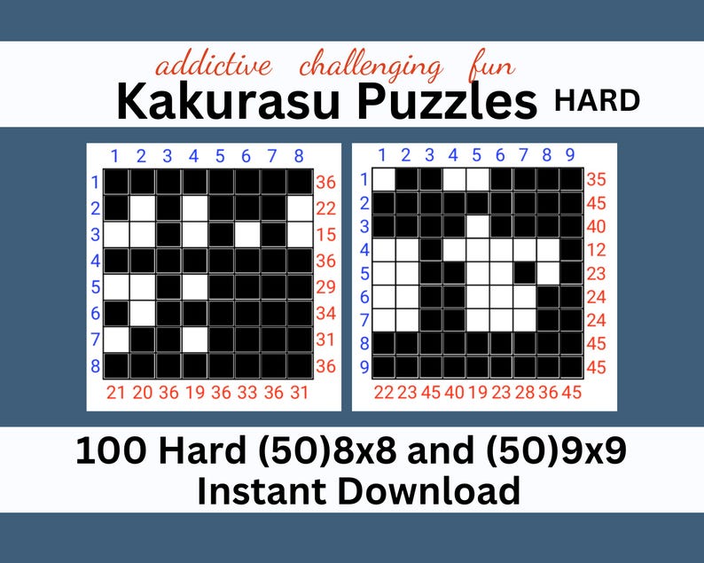 400 Printable Kakurasu Puzzles – Math Logic Brain Games for Adults | Japanese Grid Puzzle Bundle ...