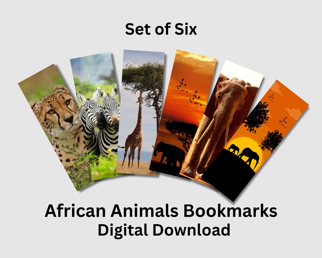 African Animals Bookmarks Set of 6 – Cute Safari Printable Bookmarks ...