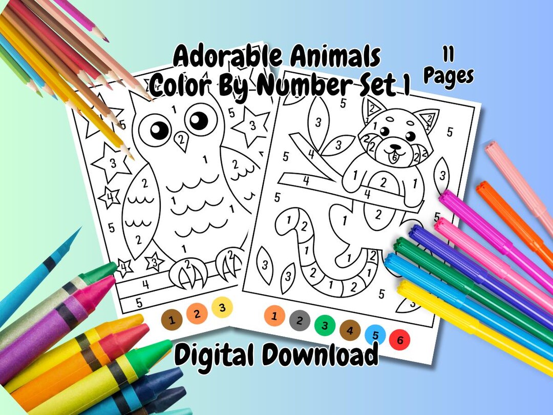 Color by Number, Adorable Animals Color by Number Set 1, Color by ...