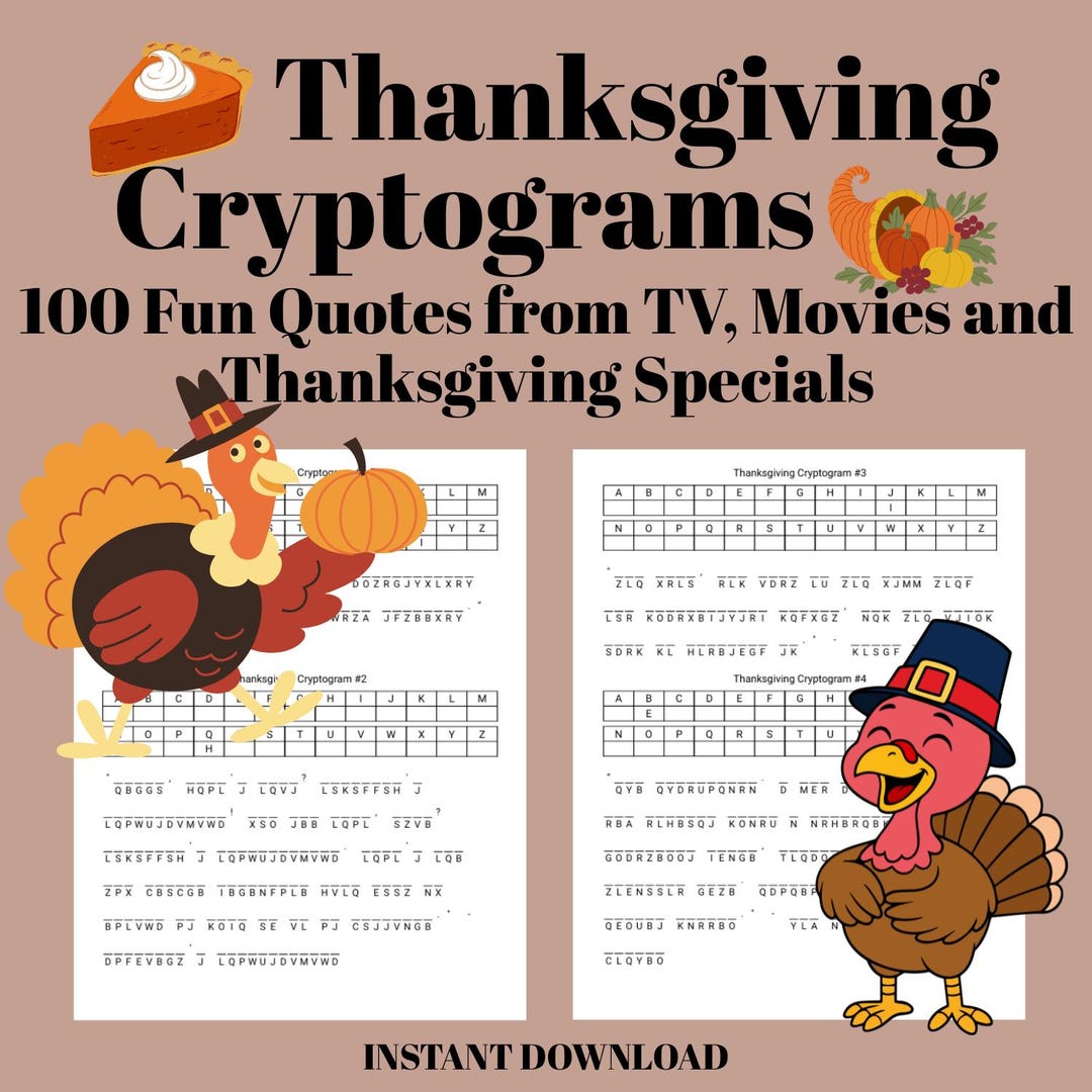 Thanksgiving Cryptogram Puzzles, 100 Movie & TV Quotes Cryptograms ...