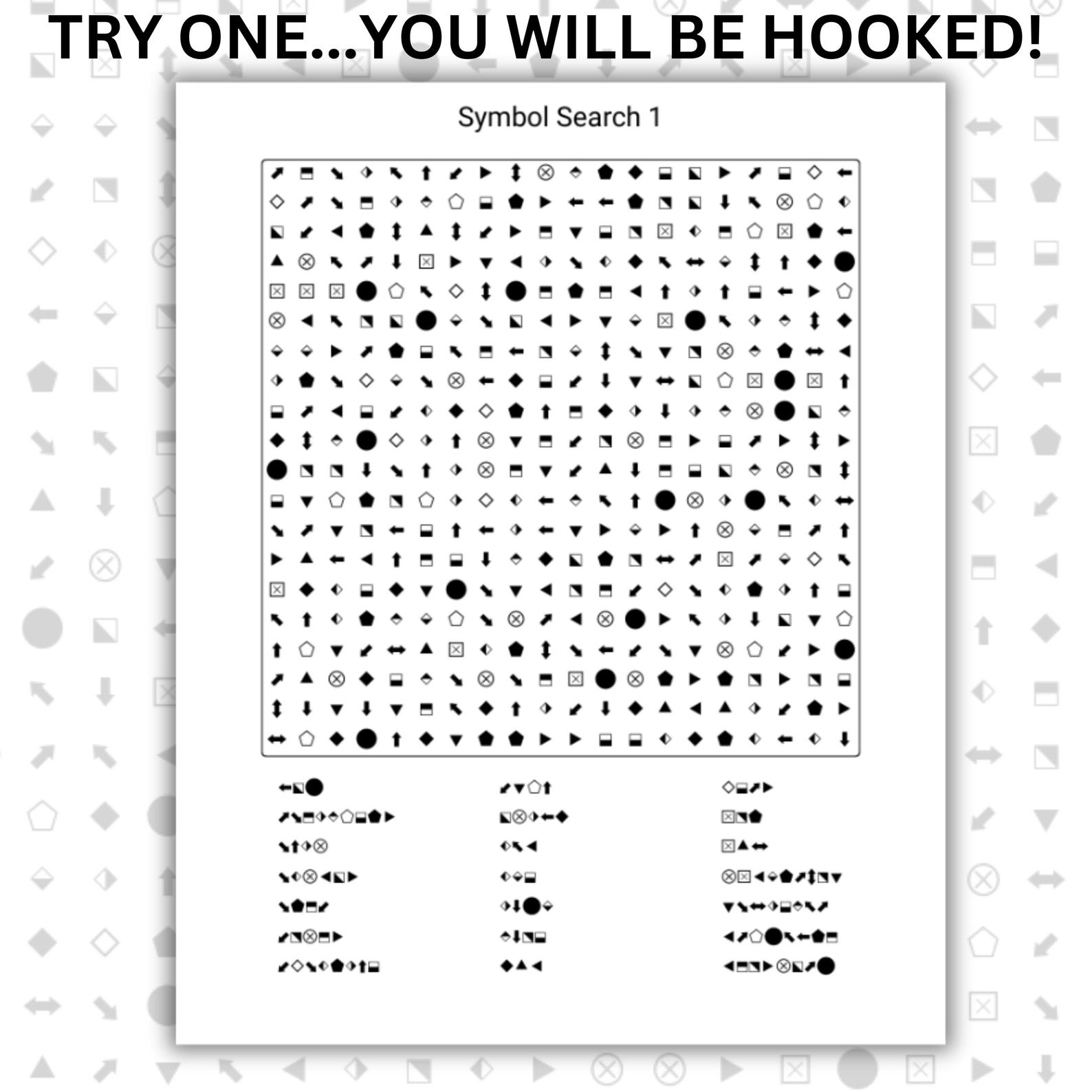 Symbol Search Puzzles, 100 Symbol Search Puzzles, Symbol Word Search ...