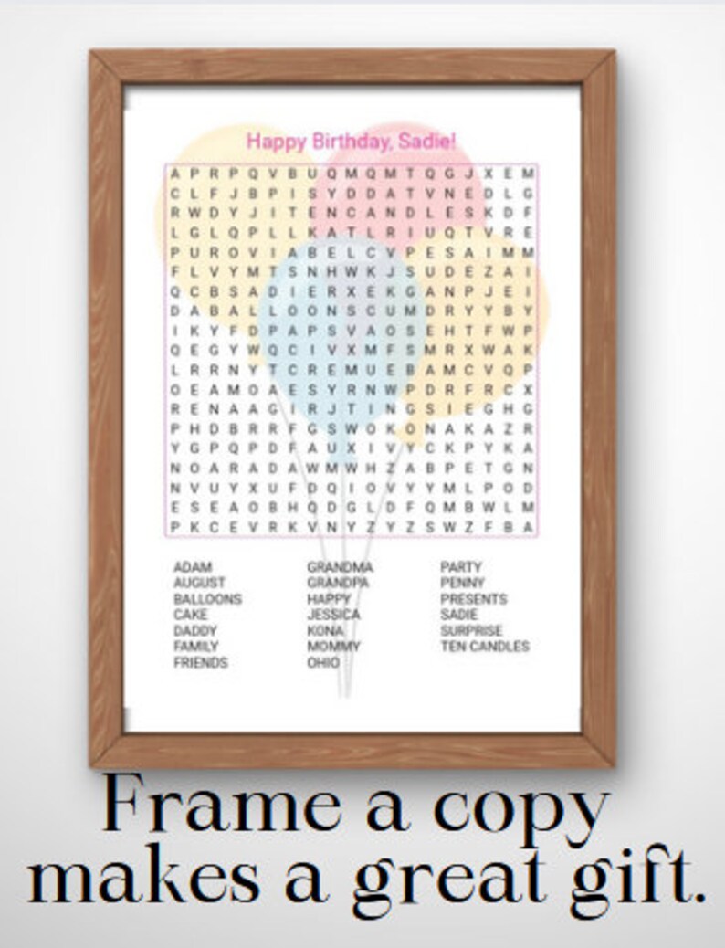Personalized Word Search Puzzle, Personalized Birthday Word Search ...