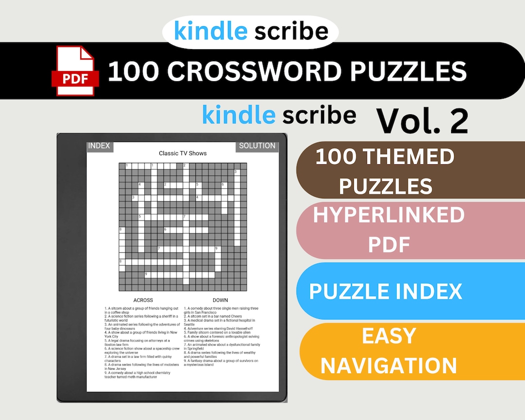 Kindle Scribe Crosswords: 100 Themed Puzzles, Hyperlinked Ebook ...
