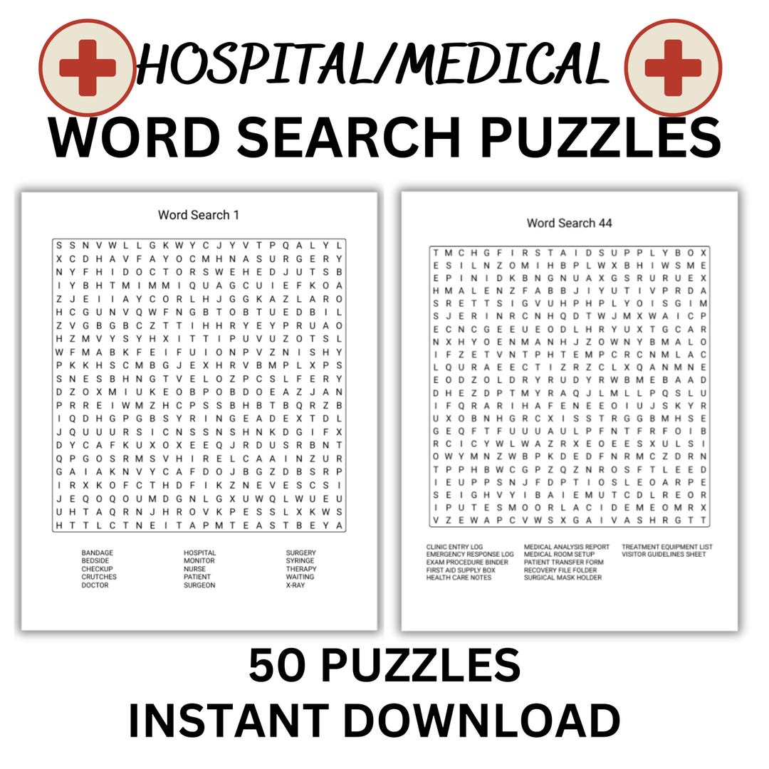 Word Search Puzzles for Nurses, Medical Word Search Puzzles, Hospital ...