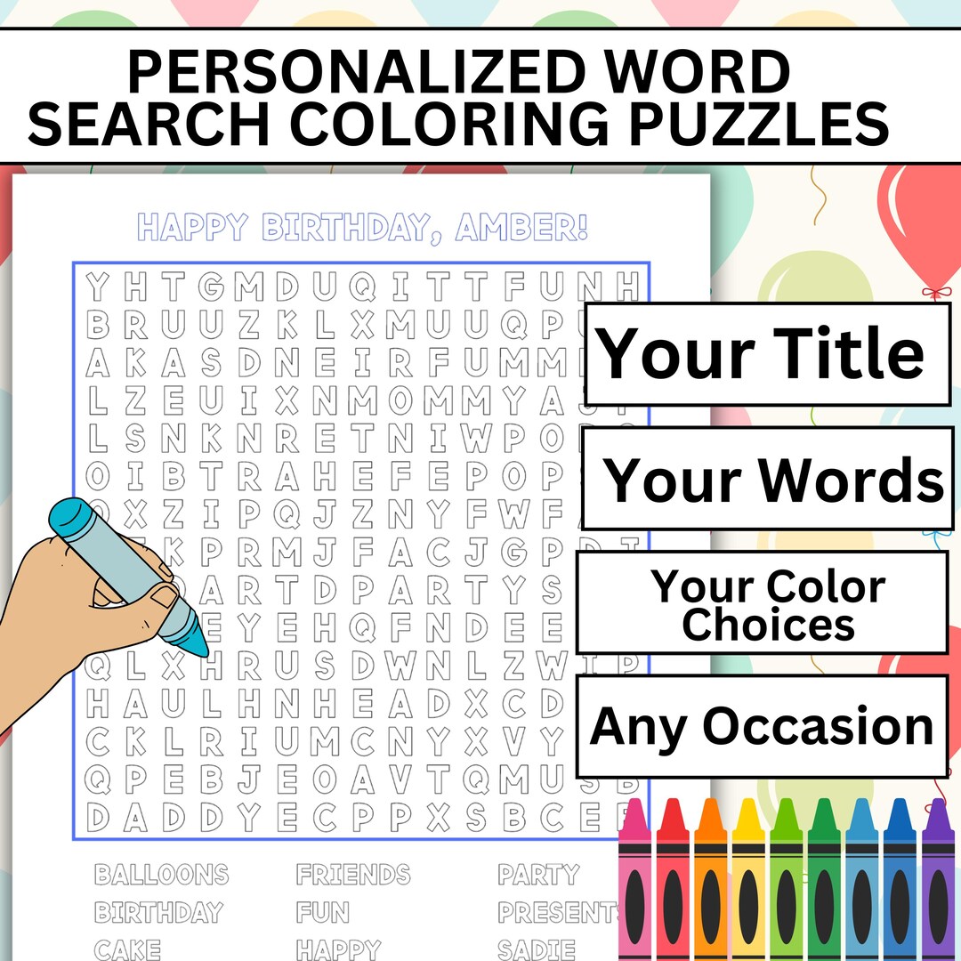 Personalized Coloring Word Search Puzzle: Custom Party Game (digital ...
