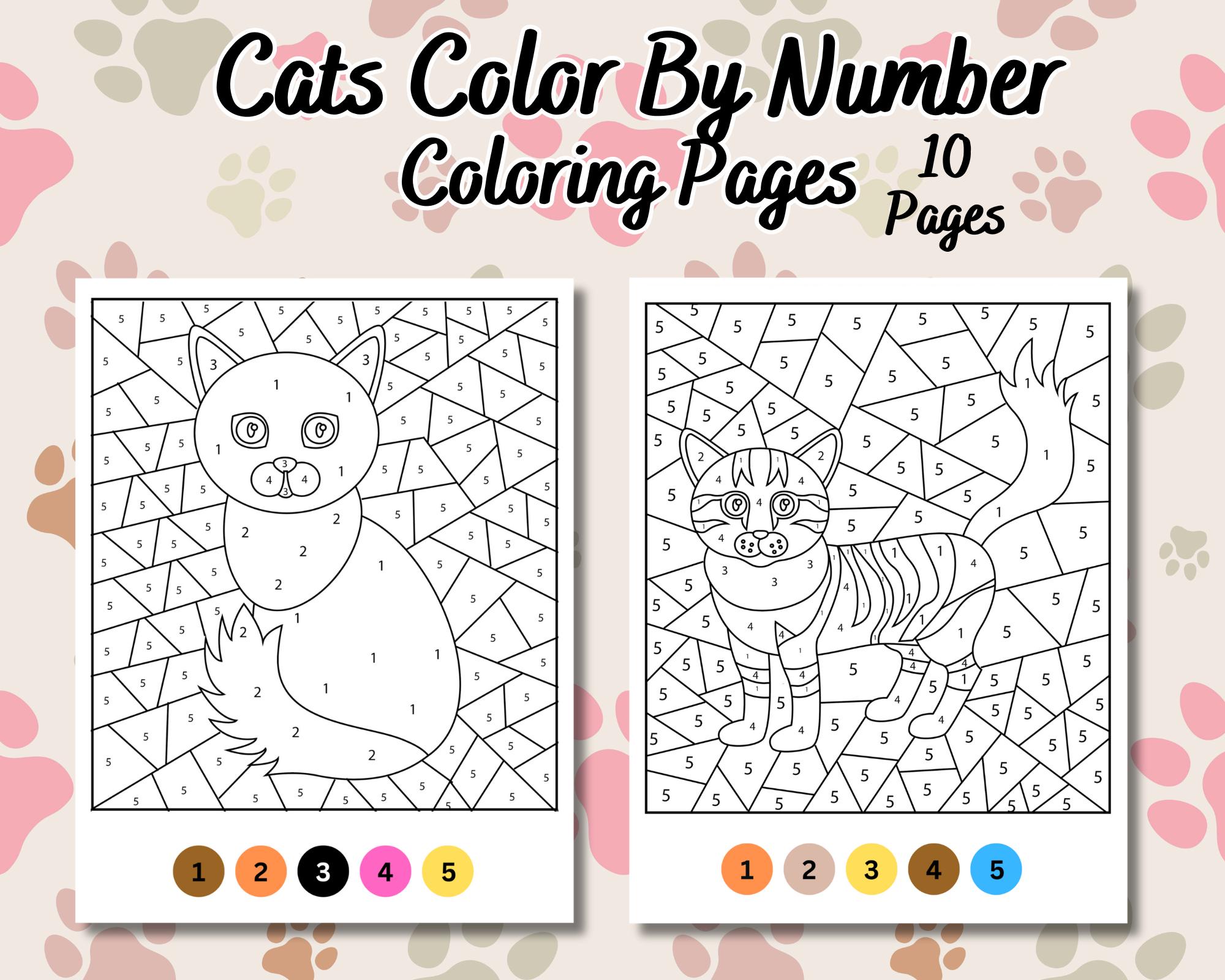 Cute Cats Color by Number | 10 Printable Coloring Pages for Kids ...