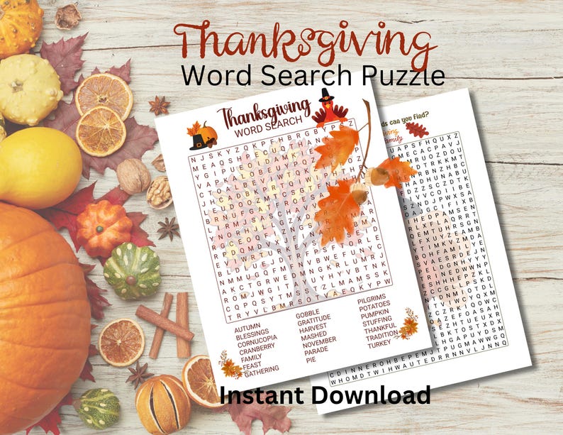 Thanksgiving Word Search Puzzle: Printable Activity (digital Download ...