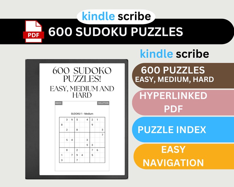 600 Sudoku Puzzles, 600 Sudoku Puzzles With Solutions for Kindle Scribe ...