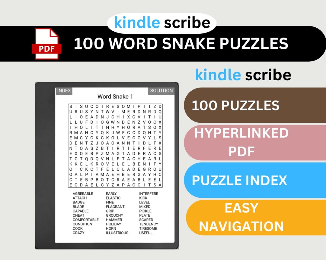 Word Search Puzzles, Kindle Scribe Puzzles, Zig-zag Word Search Puzzles ...