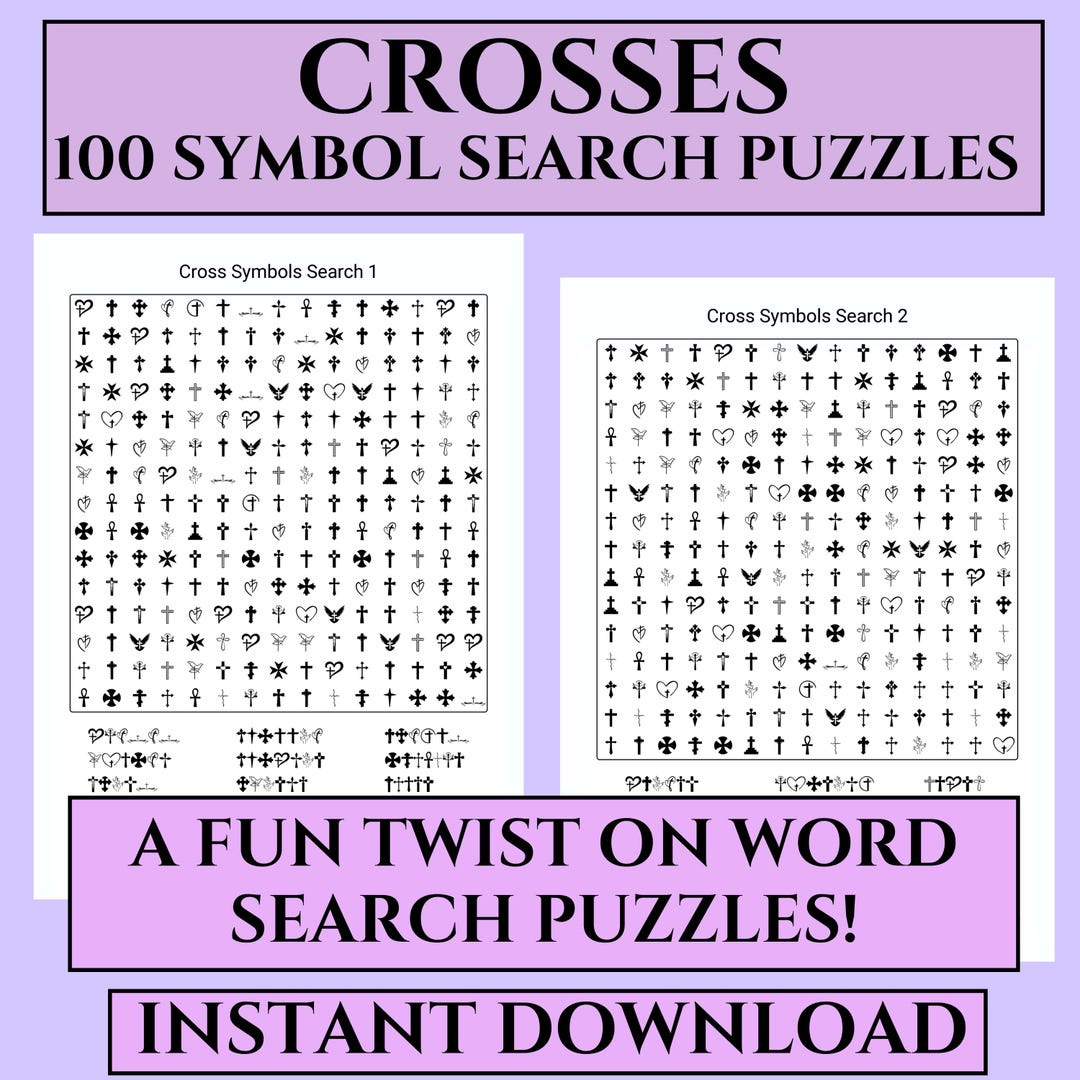 Crosses Symbol Search Puzzles, 100 Cross Symbol Search Puzzles, Word ...