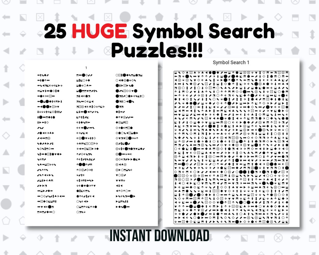 25 Printable Symbol Search Puzzle Pages for Adults, Two Page Large ...