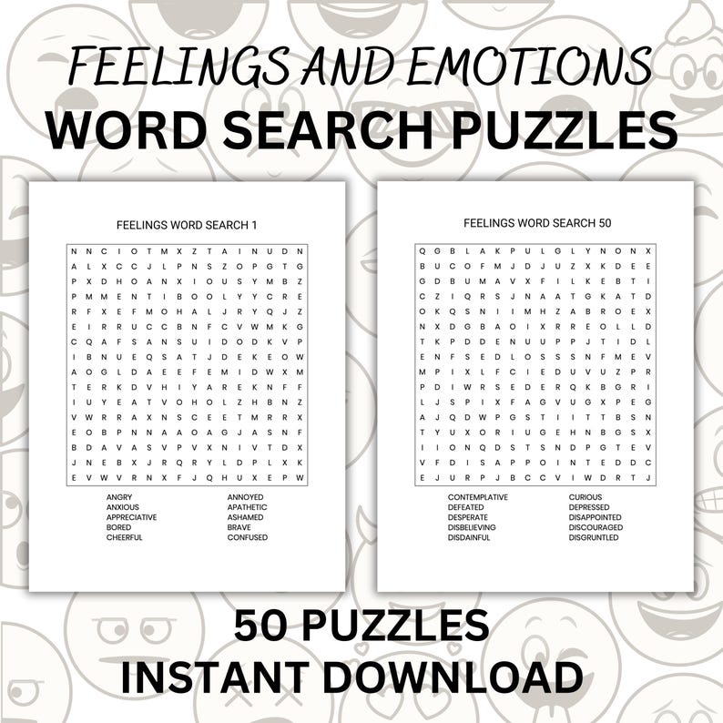 Emotions Word Search Puzzles: Mental Health Activity (digital Download ...
