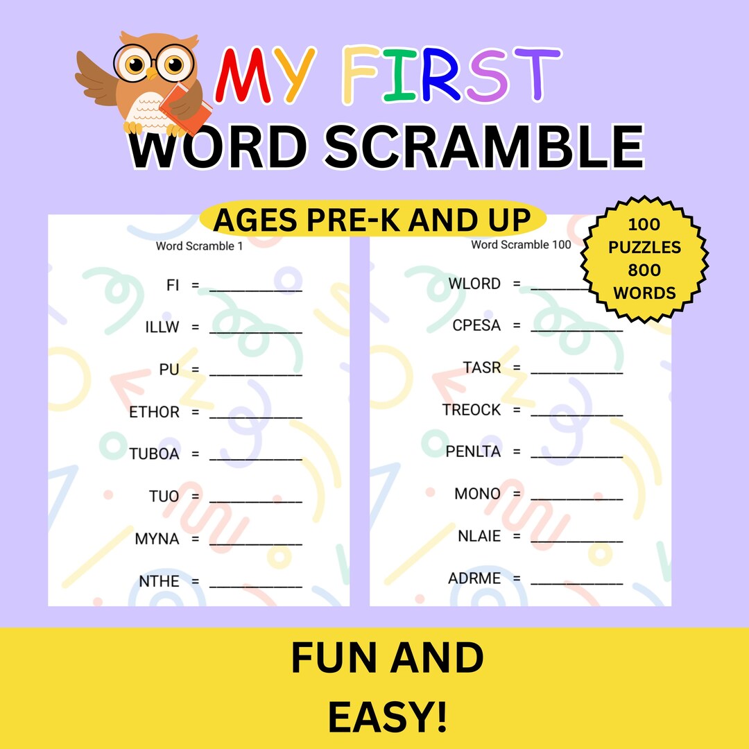 Word Scramble Puzzles: 100 Easy Sight Words, Ages 4+ (printable PDF) - Etsy