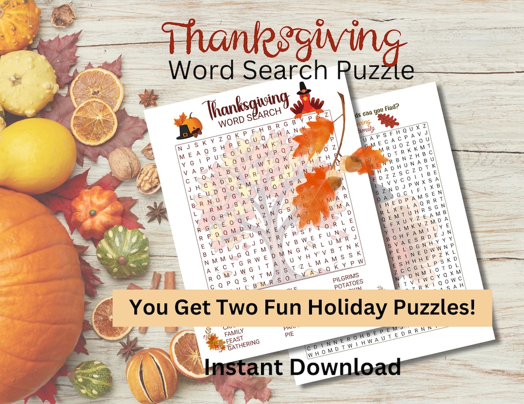 Thanksgiving Word Search Puzzle: Printable Activity (digital Download ...