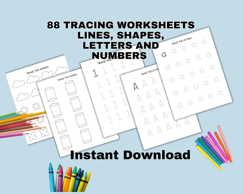 Tracing Worksheets: Letters, Numbers, Lines, Shapes (PDF Digital ...