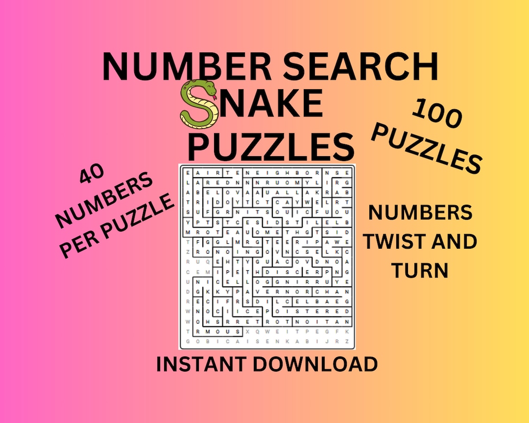 100 Number Snake Search Puzzles, Twisting Number Search Puzzles ...